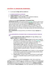 LECCIÓN 8- EL ORIGEN DEL PODER REAL - Docsity