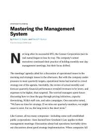 Mastering the Management System, Harvard Business Review - Docsity