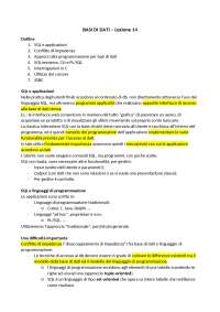 BASI DI DATI - SQL e i linguaggi di programmazione - Docsity