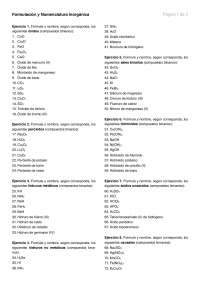 Ejercicios para practicar Formulación inorgánica | Ejercicios de Química - Docsity