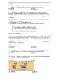 AVALIAÇÃO DE LÍNGUA PORTUGUESA - Docsity