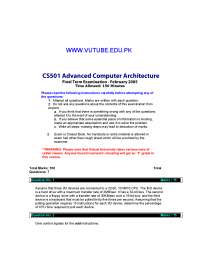 Advance Computer Architecture - CS501 Spring 2005 Final Term Paper.pdf | Exams Computer Science ...