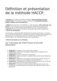 HACCP en France: Définition et présentation de la méthode HACCP. - Docsity