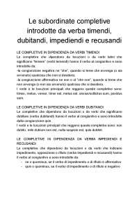 Le subordinate completive introdotte da verba timendi, dubitandi, impediendi e recusandi - Docsity
