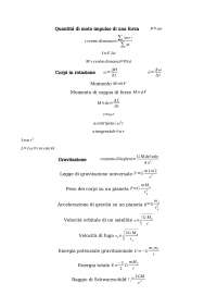 Formulario su della quantitá di moto, dinamica rotazionale, gravitazione - Docsity