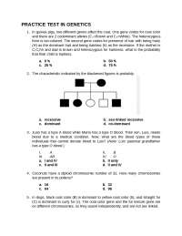 Genetics Test Practice (Student's copy) - Docsity