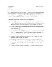 Chemical Engineering Thermodynamics Exam 1: Three Problems to Solve ...