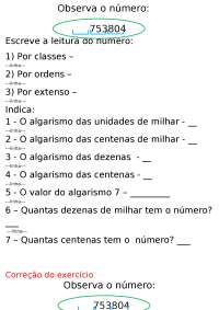 Observa o número:Escreve a leitura do número:1) Por classes –2) - Docsity