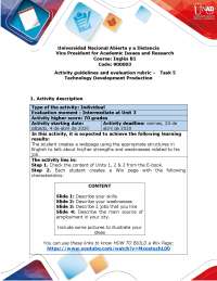 Activities guide and evaluation rubric - Unit 3 - Task 5 - Technology development Production ...