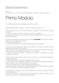 Storia Economica - Primo Modulo - Docsity