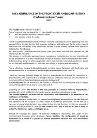 Riassunto THE SIGNIFICANCE OF THE FRONTIER IN AMERICAN HISTORY - Docsity