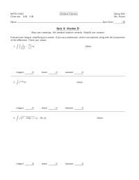Solutions to Intuitive Calculus Quiz 4: Version D | MATH 11012 - Docsity