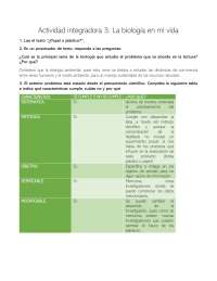 Actividad integradora 3. La biología en mi vida | Ejercicios de Biología | Docsity