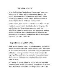 WAR POETS : brooke , owen, sassoon - Docsity