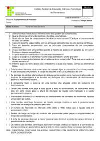 Lista de exercicios Controle de Processo I - Docsity