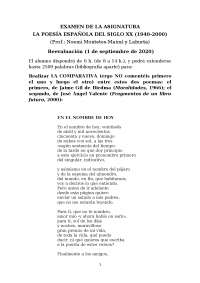 Examen final de 'La poesía española del siglo XX' - Docsity