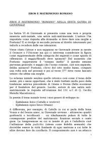 Eros e matrimonio romano. Studi sulla Satira VI di Giovenale (F. Bellandi) - Docsity