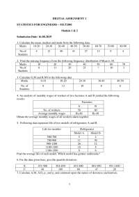 DIGITAL ASSIGNMENT 1 STATISTICS FOR ENGINEERS - Docsity