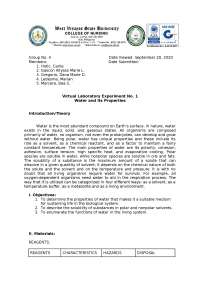 Laboratory report about water and its properties - Docsity