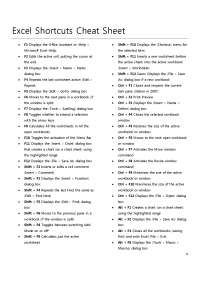 Excel Shortcuts Cheat Sheet - Docsity
