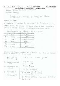 Física experimental 1 - relatorio pendulo simples - Docsity