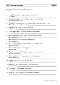 REPORTED SPEECH EXERCISES - Docsity