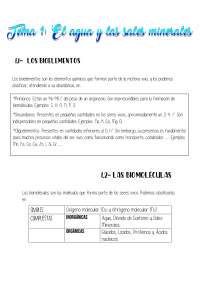Tema 1: El agua y las sales minerales - Docsity