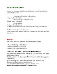 La Neue Sachlichkeit, Brecht e le sue Opere - Docsity