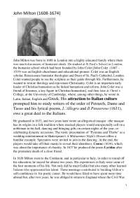 JOHN MILTON: LIFE AND WORKS - Docsity