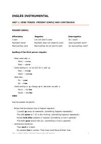 Presente simple y continuo en inglés - Docsity