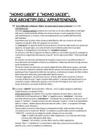 “HOMO LIBER” E “HOMO SACER”: DUE ARCHETIPI DELL’APPARTENENZA. - Docsity