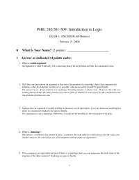 19 Questions for Exam 1 - Introduction to Logic | PHIL 240 - Docsity
