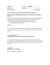 Solutions to Final Exam - Mechanics and Particle Dynamics | PHYS 161 - Docsity