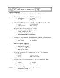 Practice Questions for Test 1 - World War II | HIST 3544 - Docsity