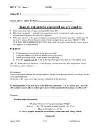 Midterm Exam 3 for General Physics 1 - Spring 2006 | PHYS 1110 - Docsity