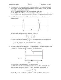 3 Problems with Solutions in Quiz 2 on Optics | PHYS 4510 - Docsity