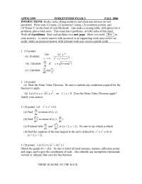 Exam 2 Questions on Calculus 1 for Engineers - Fall 2006 | APPM 1350 - Docsity