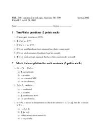 Practice Problems for Past Exam 2 - Introduction to Logic | PHIL 240 - Docsity