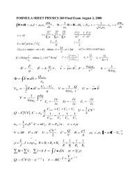 Formula Sheet for Final Examination in Physics II - Study Guide | PHYS ...