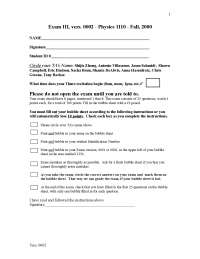 Exam III for General Physics 1 - Fall 2010 | PHYS 1110 - Docsity
