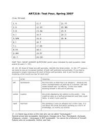Solutions for Exam 4 - Art History Survey: Renaissance to Contemporary ...