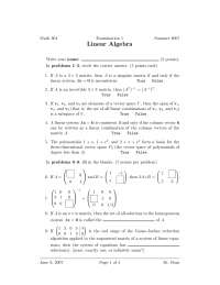 12 Questions Examination 1 - Linear Algebra | MATH 304 - Docsity