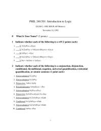Practice Examination 3 - Introduction to Logic | PHIL 240 - Docsity