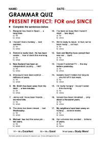 PRESENT PERFECT: FOR and SINCE - Docsity
