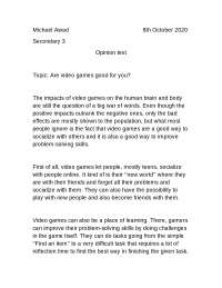 Opinion text- Are video games good for you? | Essays (high school ...