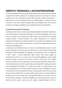 IDENTITA' PERSONALE E AUTOAFFERMAZIONE - Docsity