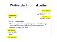 Esquema y ejemplos de redacción (Informal letter) - Docsity