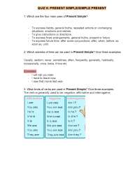 QUIZ 6: PRESENT SIMPLE/SIMPLE PRESENT - Docsity