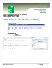 MATLAB EXPERIMENT LAB REPORTS - Docsity