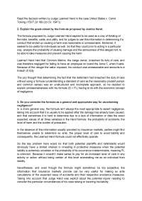 Learned hand formula semi 1 damages - Docsity